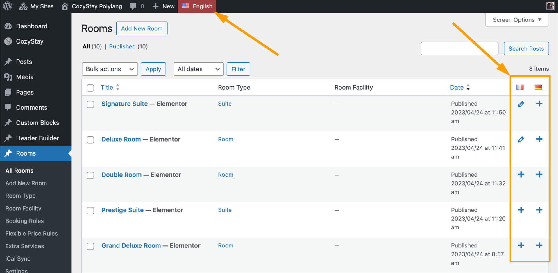 Translating rooms with Polylang – CozyStay Knowledge Base