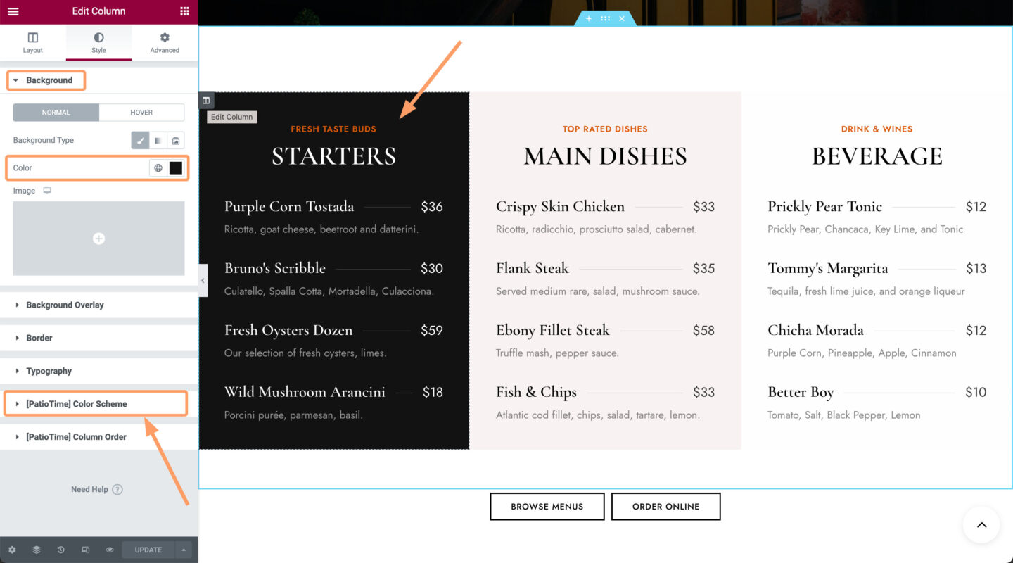 Column Color Scheme Setting – PatioTime Knowledge Base