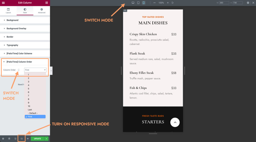Change the Order of Columns for Different Devices – PatioTime Knowledge Base