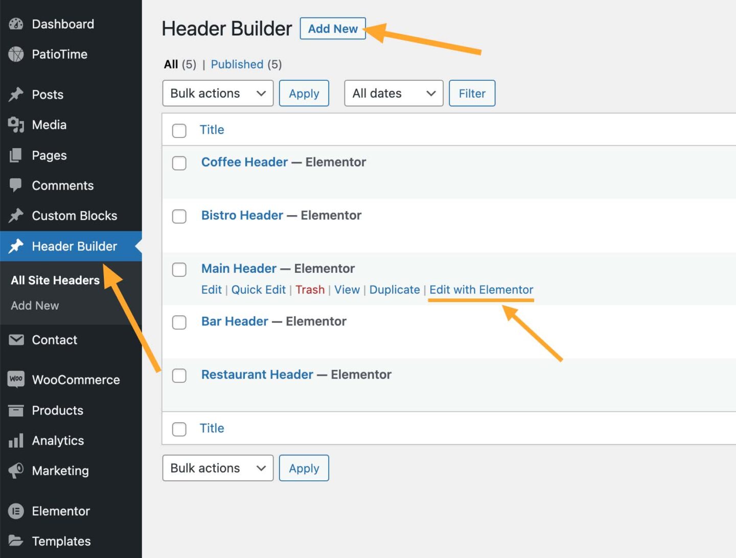About Header Builder – PatioTime Knowledge Base